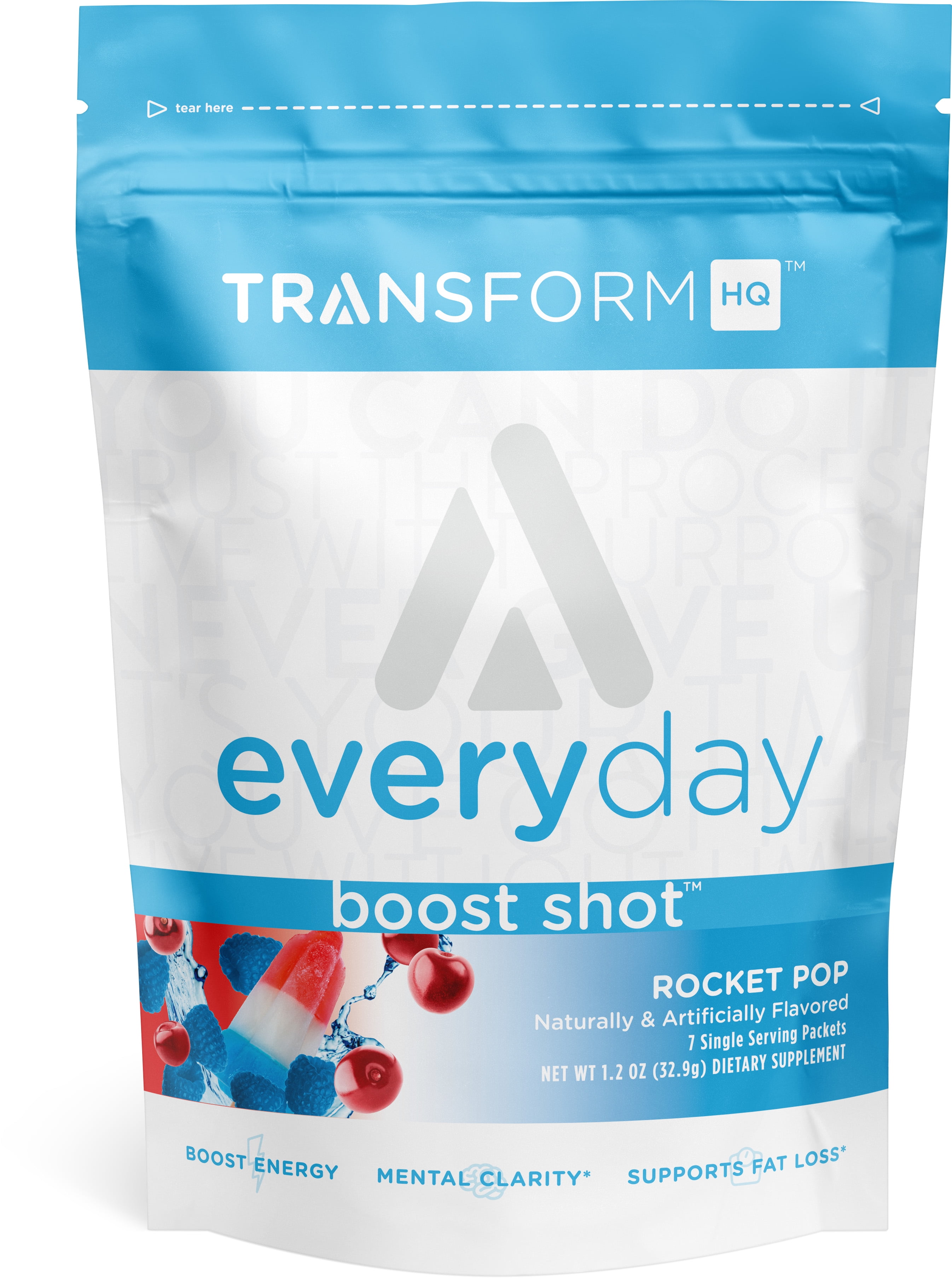 TransformHQ Boost Shot Powder Drink Stick Packets, Rocket Pop, 7 Pack, Energy Supplements for ...