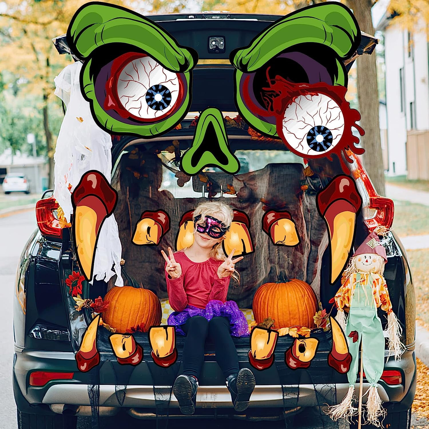 JANYUN Halloween Car Decoration Kit, Monster Face, Teeth, Spooky Window ...
