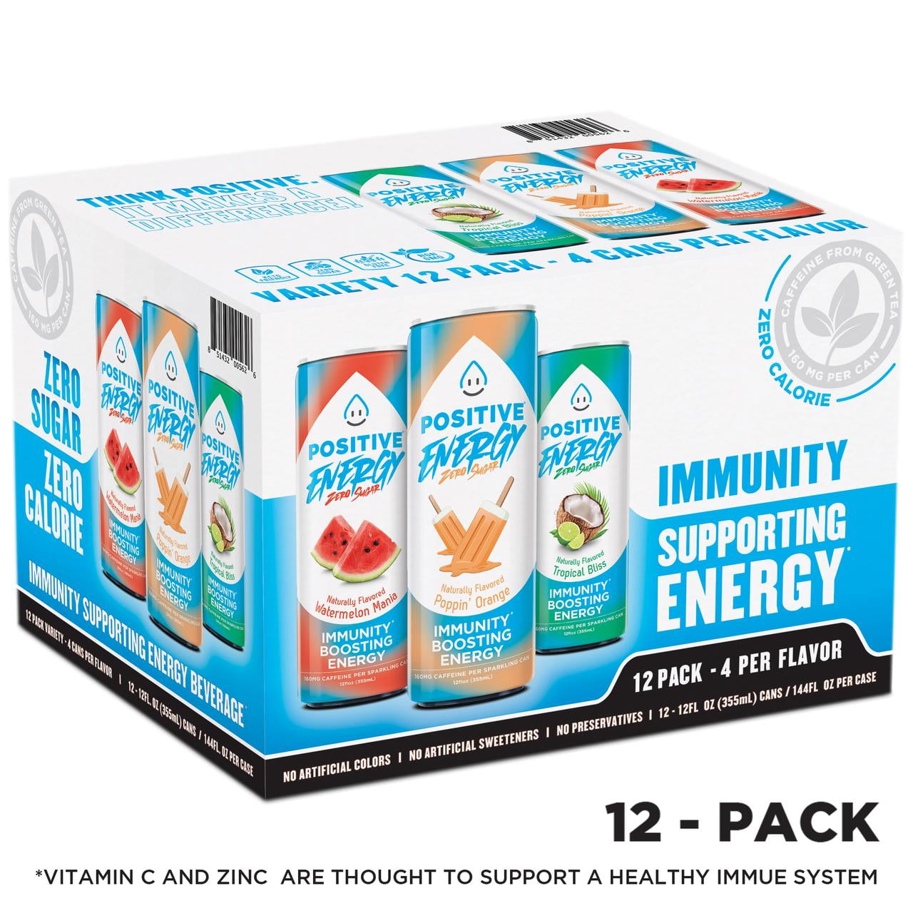 Positive Energy Zero Sugar Energy Drink Variety Box - Zero Calorie ...
