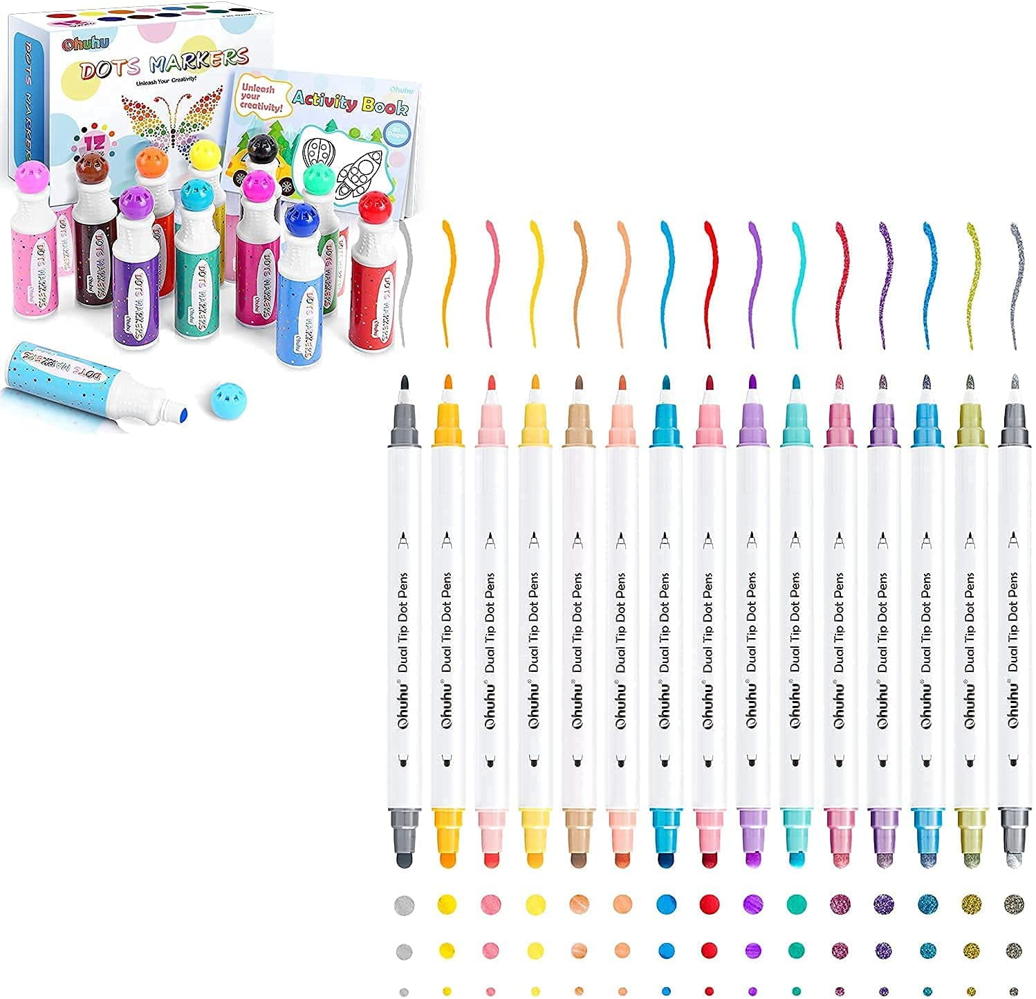 Washable Dot Markers Kit, 12 Colors Paint Marker (40 ml, 1.41 oz.) with ...