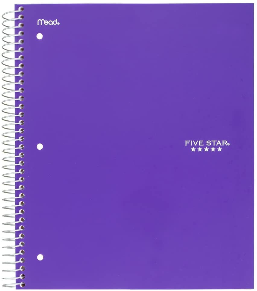 Five Star Spiral Notebook, 5 Subject, College Ruled Paper, 200 Sheets ...