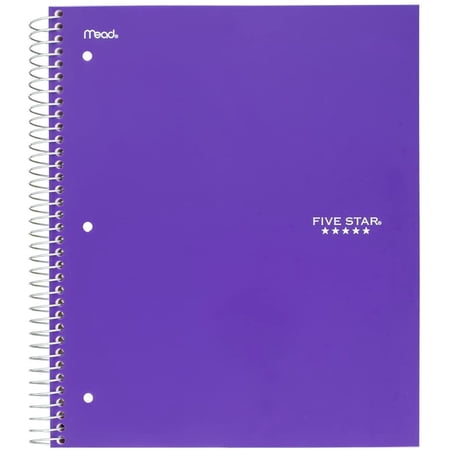 Five Star Spiral Notebook, 5 Subject, College Ruled Paper, 200 Sheets ...