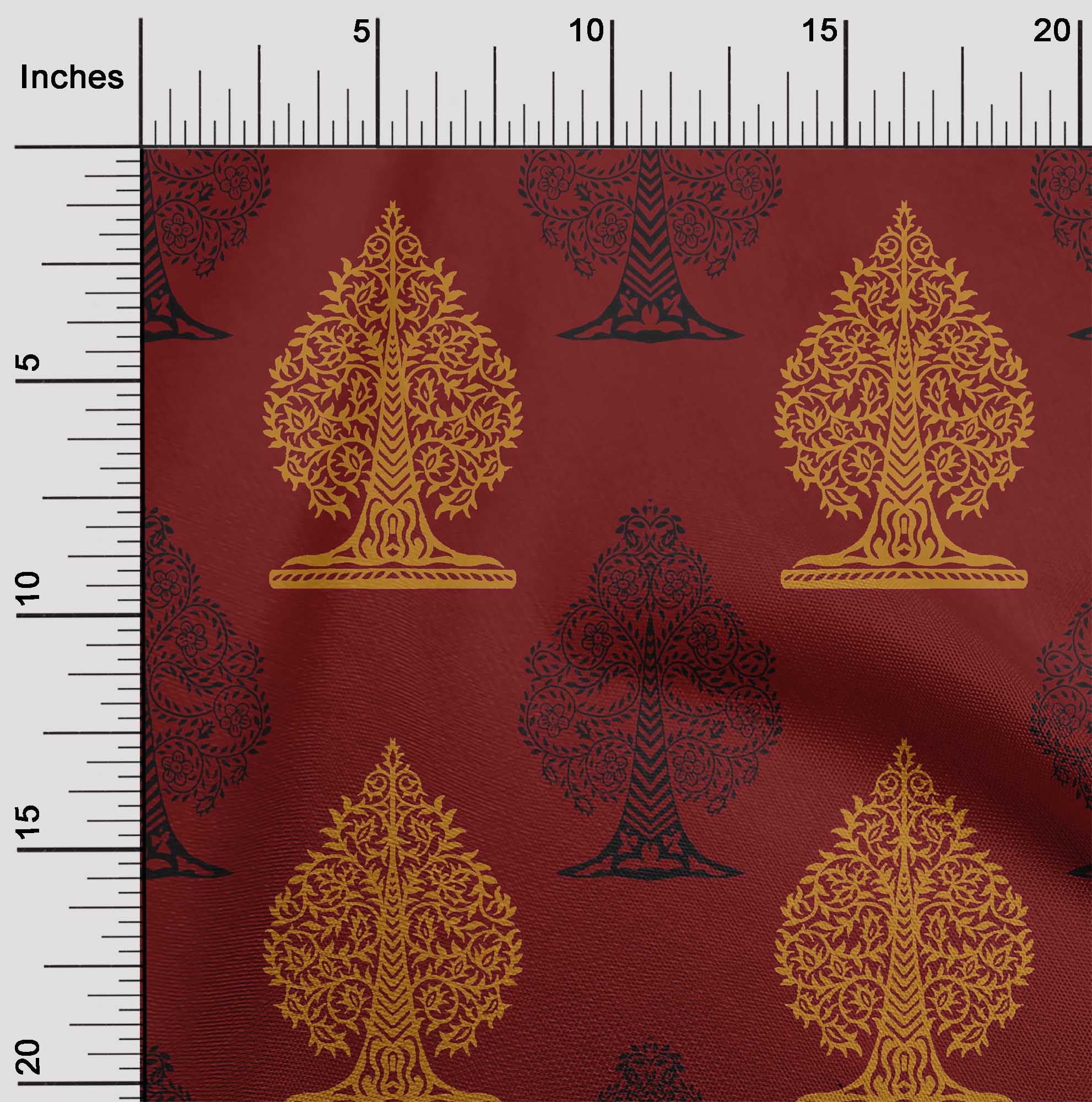 oneOone Viscose Chiffon Dark Red Fabric Floral & Flying Swan Block ...