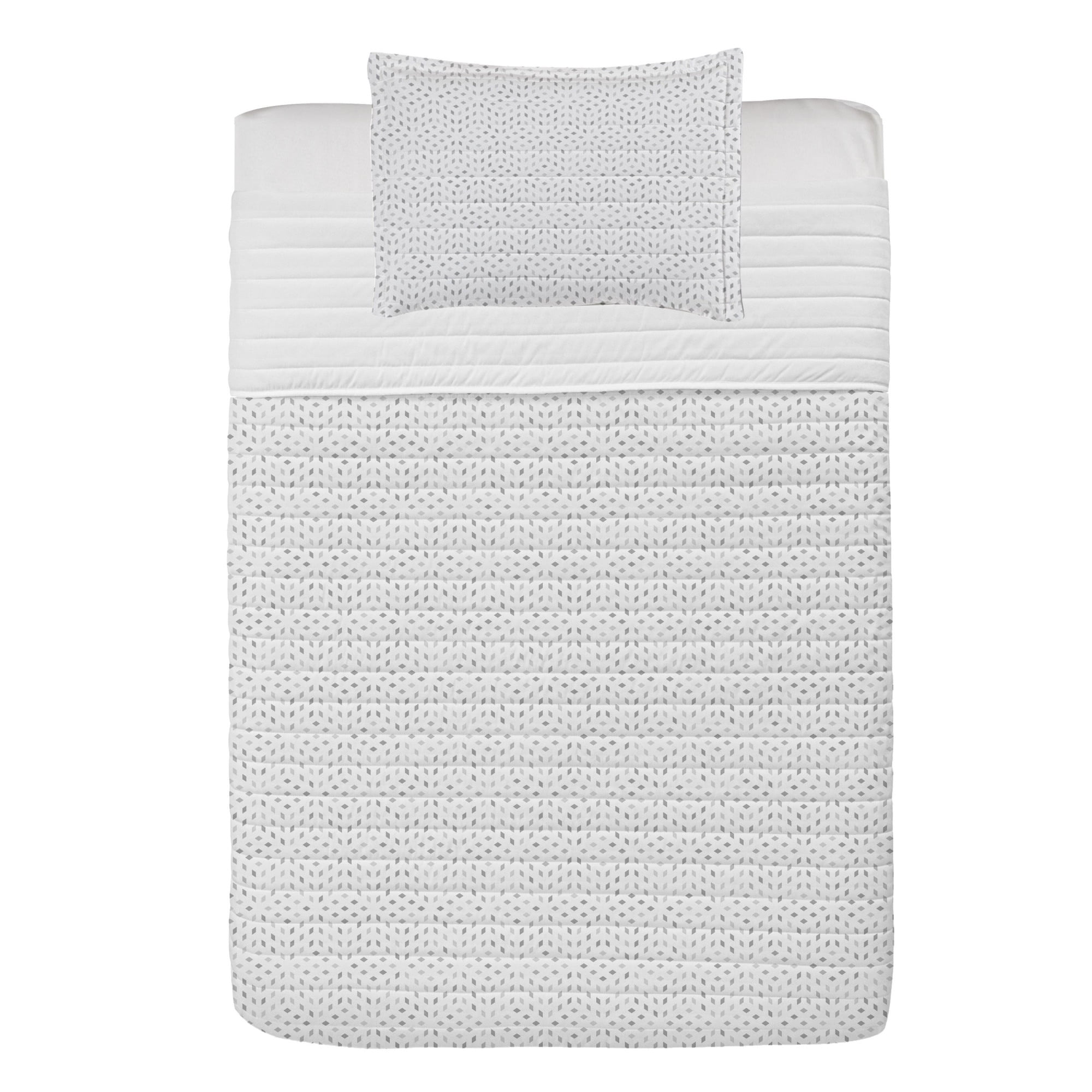 Grey and White Microfiber Bedspread Set, Futuristic Pattern with Small ...