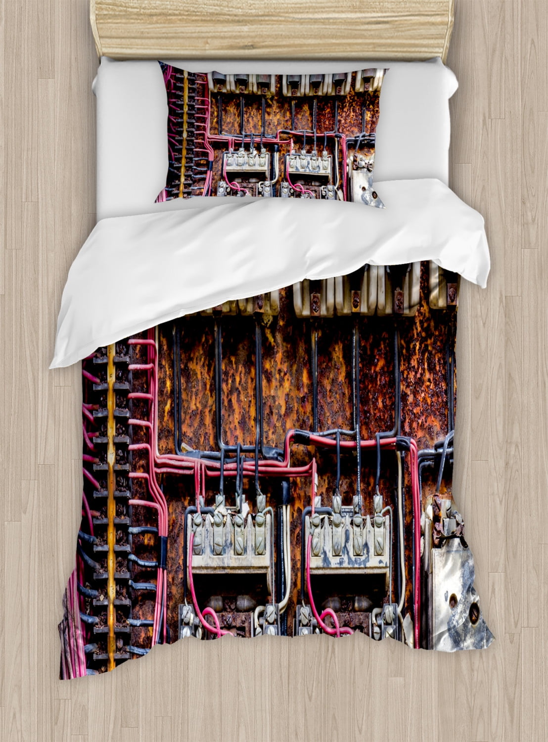 Wire Decor Twin Size Duvet Cover Set, Old Rusted Electrical Panel with ...