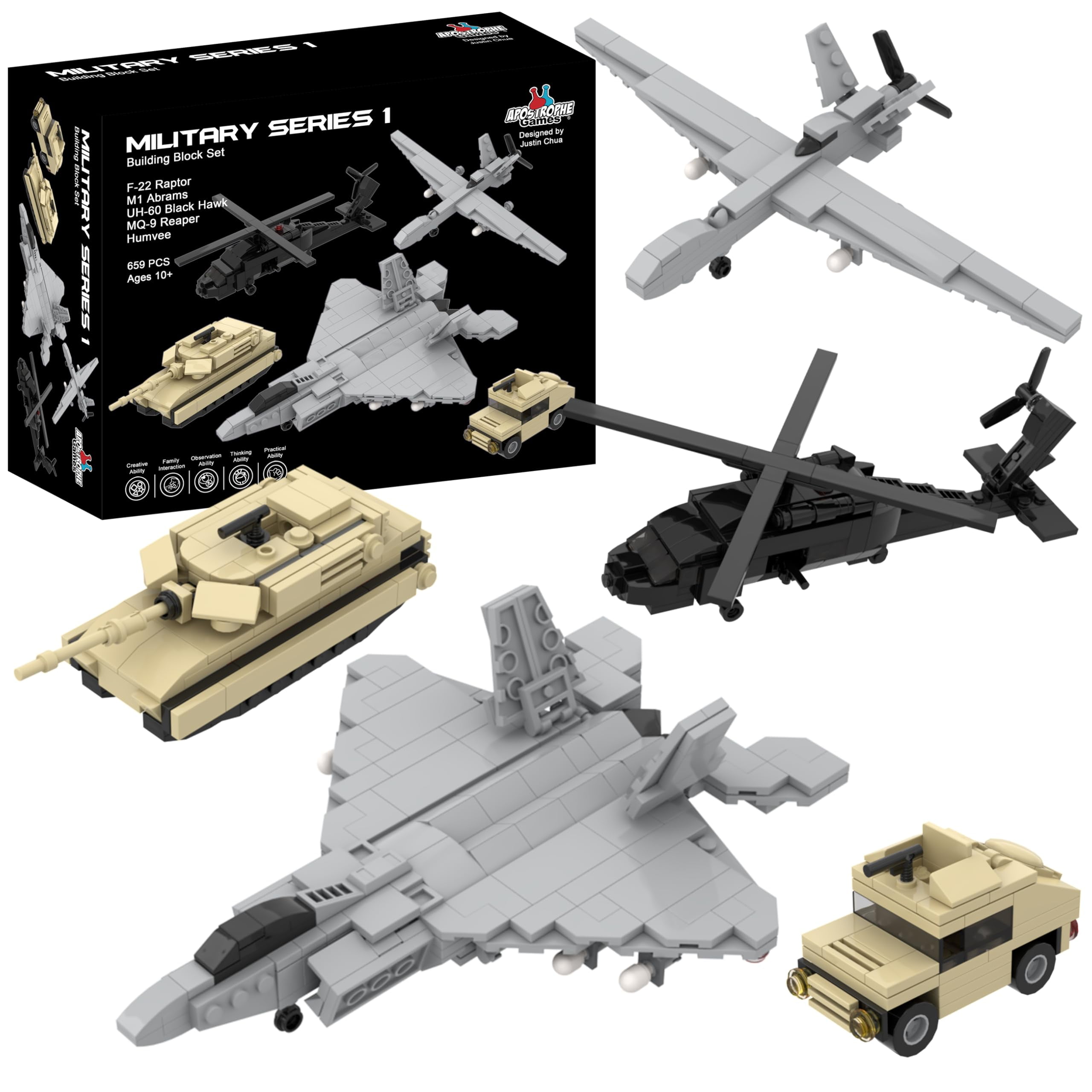 Apostrophe Games 5 Military Building Block Sets (659 Pieces) F-22 ...