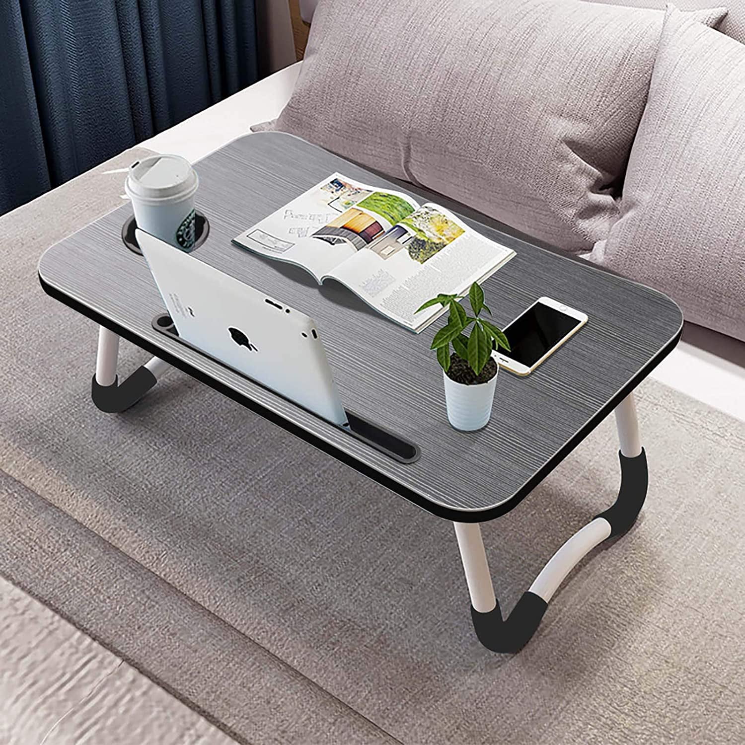 Foldable Laptop Table for Bed, Collapsible Lap Tray Desk Table with ...