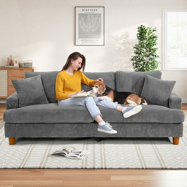 87 Solid Wood Leg Corduroy 3 Person Sofa with 2 Pillows Latitude Run Upholstery Color Gray