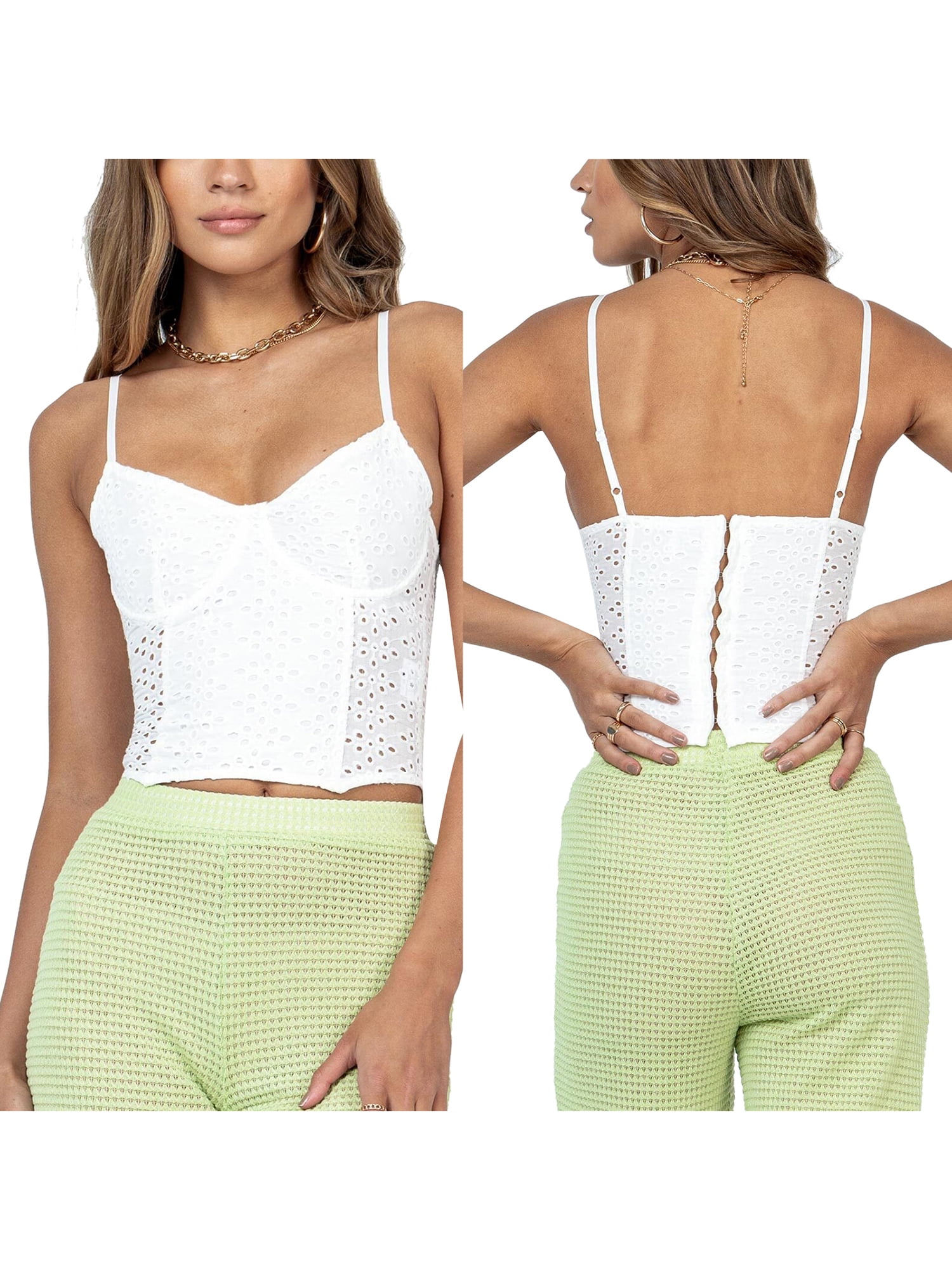 Tsseiatte Womens Corset Crop Tops Sleeveless V Neck Hook And Eye Back