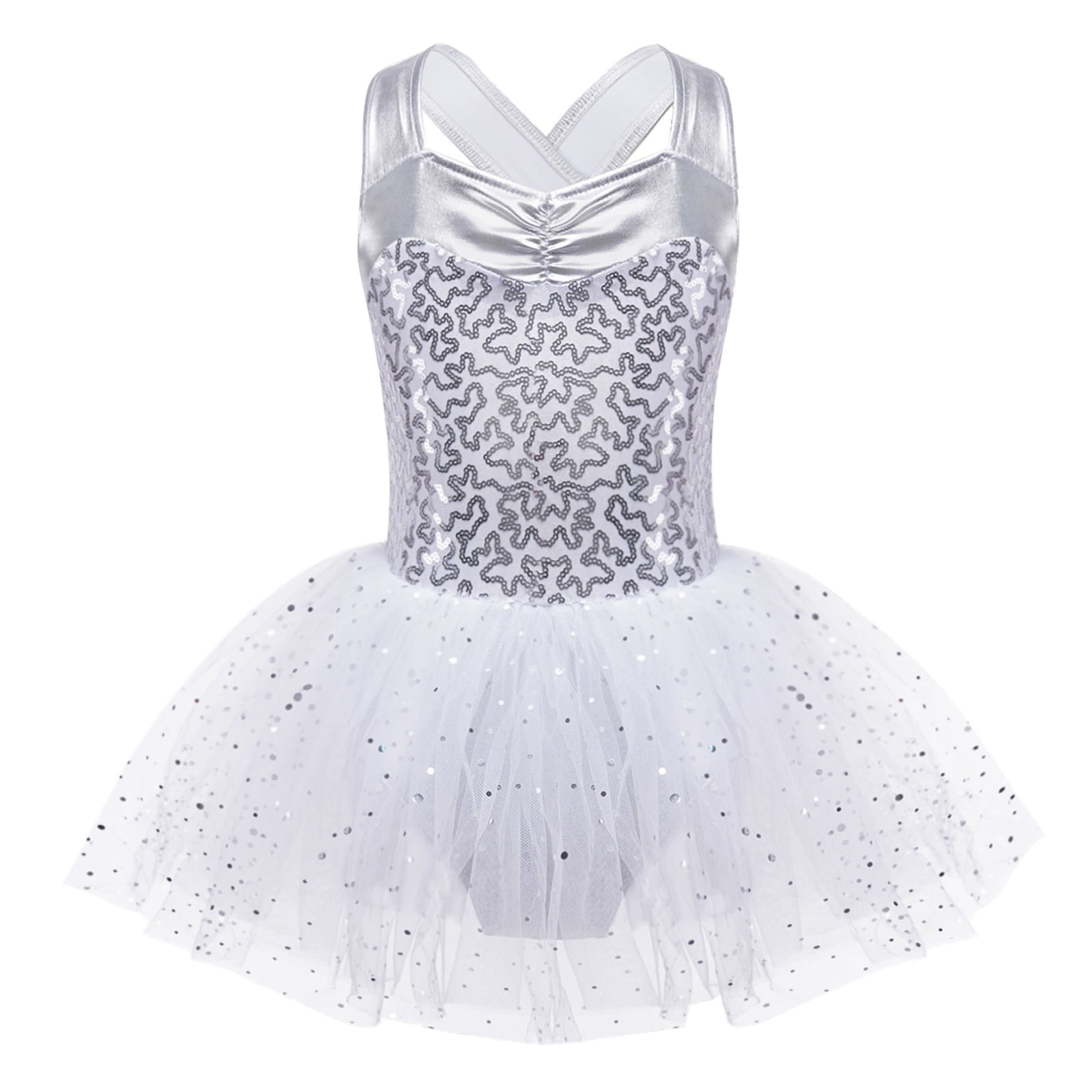 MSemis Kids Girls Shiny Sequins Ballet Dance Dress Sleeveless Criss ...