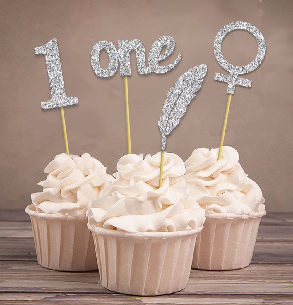 Darling Souvenir, Baby First Birthday Cupcake Toppers, Feather Cake ...