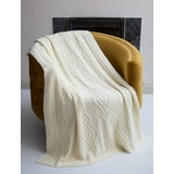 SAOL Luxurios 100% Merino Wool Cable Knitted Aran Bed Throw Blanket ...