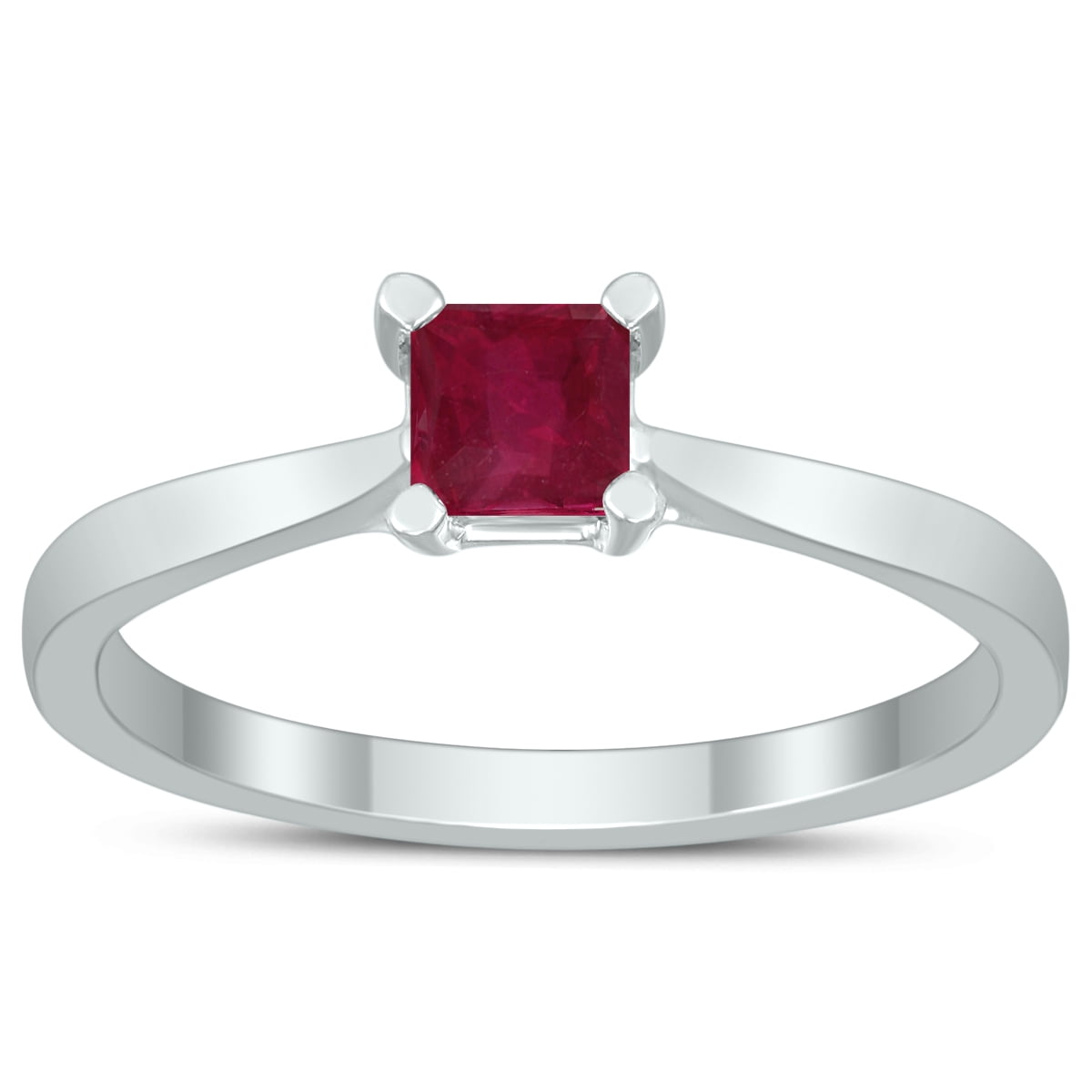 SZUL Women's Square Princess Cut 4MM Ruby Solitaire Ring in 10K White ...