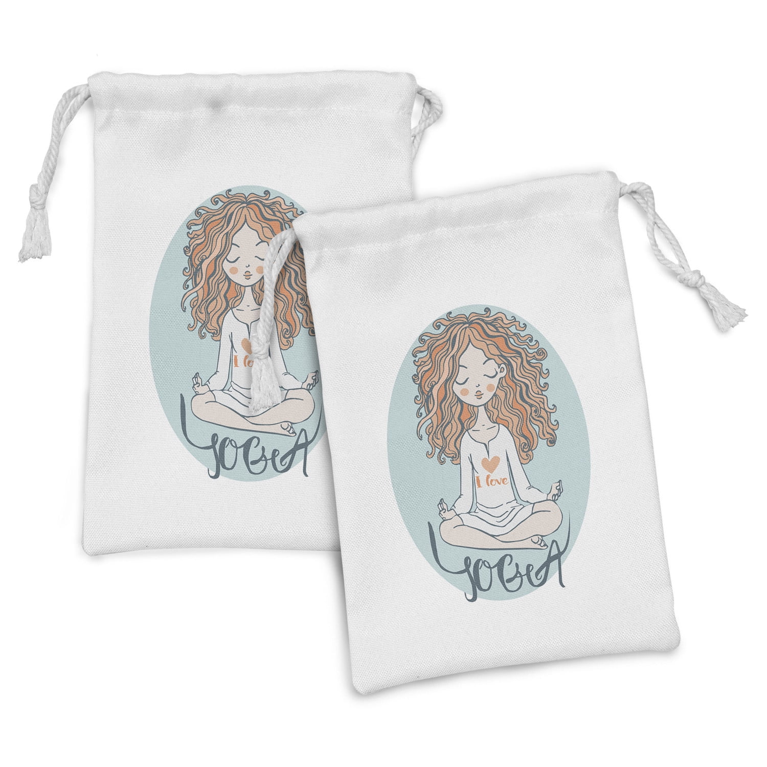 Yoga Fabric Pouch Set of 2, Woman Sitting on Lotus Pose Yoga Lettering ...