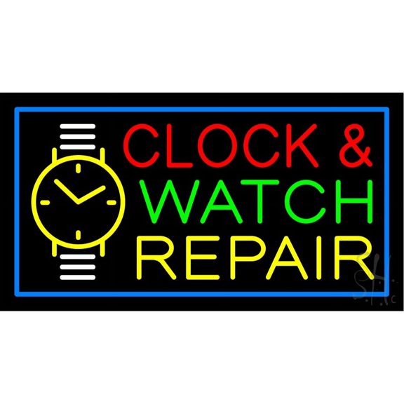 Red Clock Repair With Clock Logo LED Neon Sign 13 x 24 - inches, Clear ...