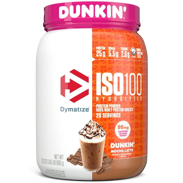 Dymatize ISO100 Hydrolyzed Whey Isolate Protein Powder, Dunkin' Mocha, 25g Protein, 20 Serv ...