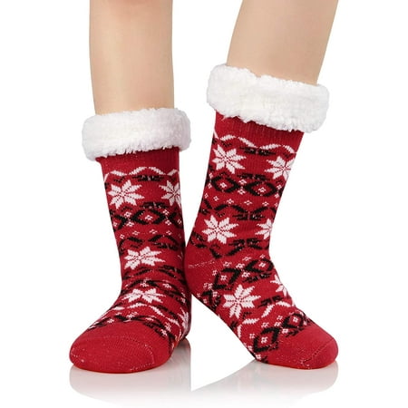 Womens Slipper Socks with Grippers Cozy Women Slipper Socks Fleece ...