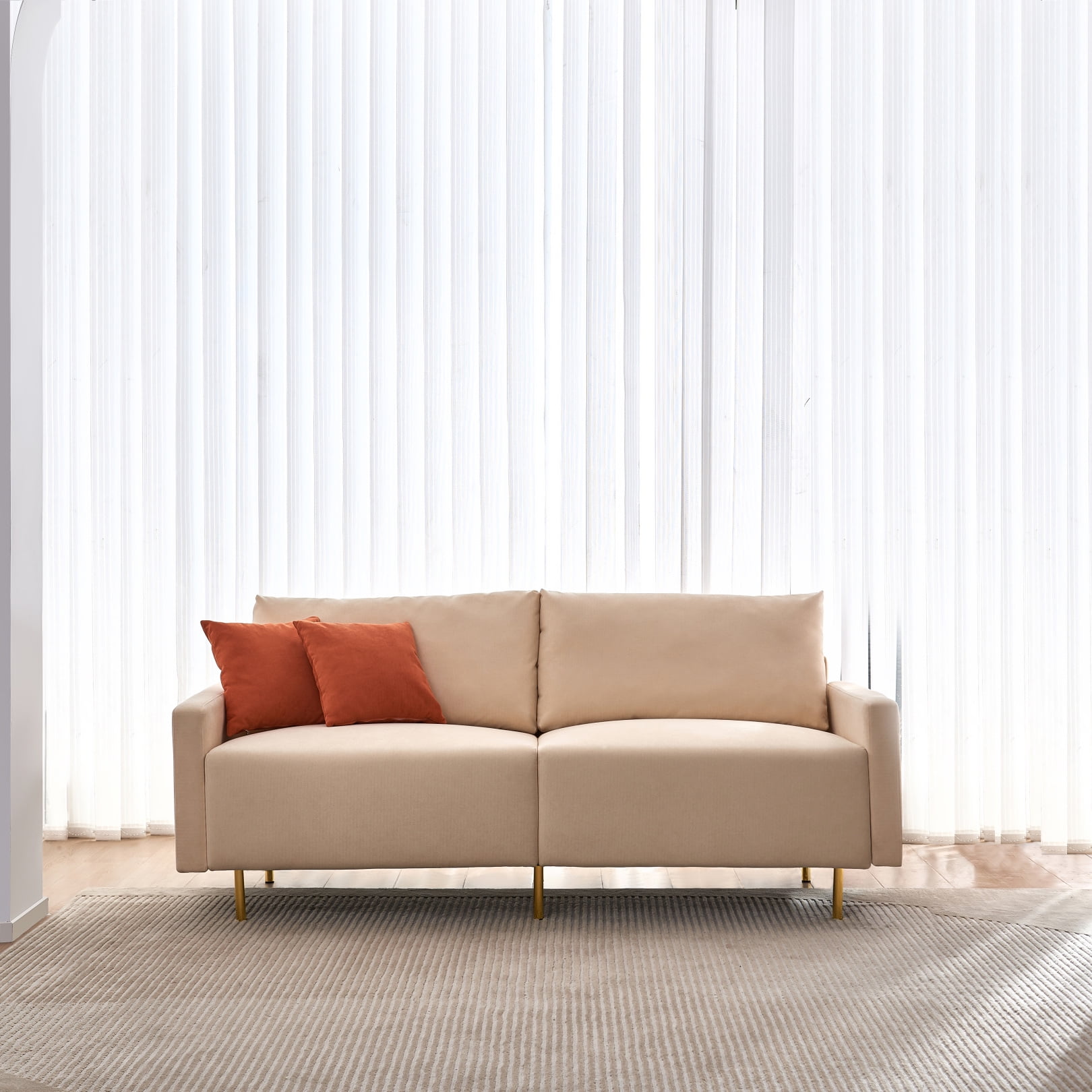 72.8" Linen Sofa, Tool-Free Assembly Couch with Removable Tray and ...