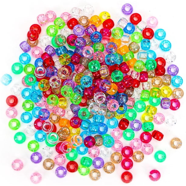 SURJDE Quefe 1200pcs 6x9mm Pony Beads Bulk Glitter Plastic Pony Beads ...