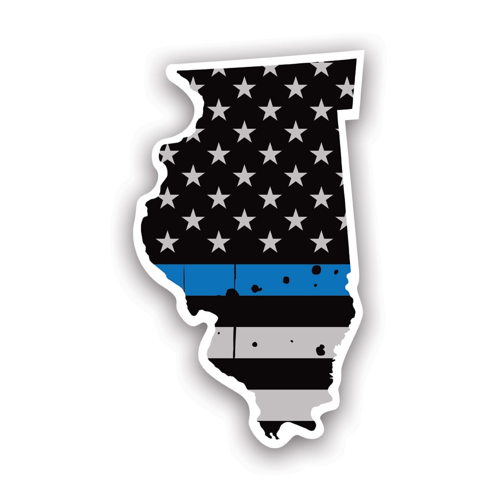 Distressed Thin Blue Line Illinois State Shaped Subdued US Flag Sticker ...
