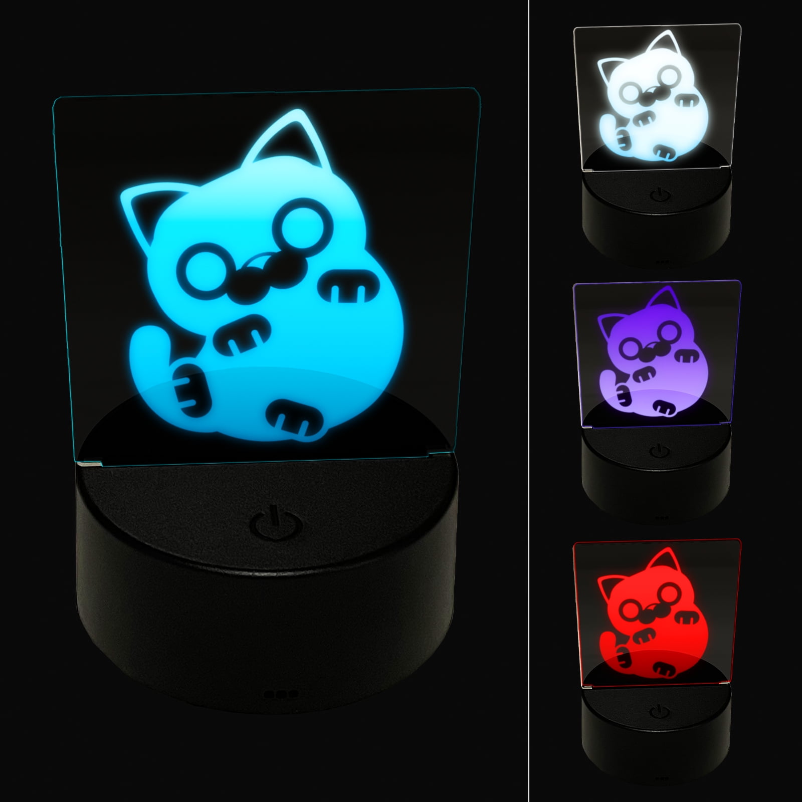 Round Cat Playful LED Night Light Sign 3D Illusion Desk Nightstand Lamp ...