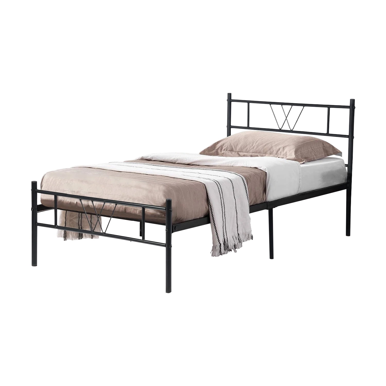 Cama Individual, Somier de Metal Negro con Cabecero y Pie (Sin Colchón ...
