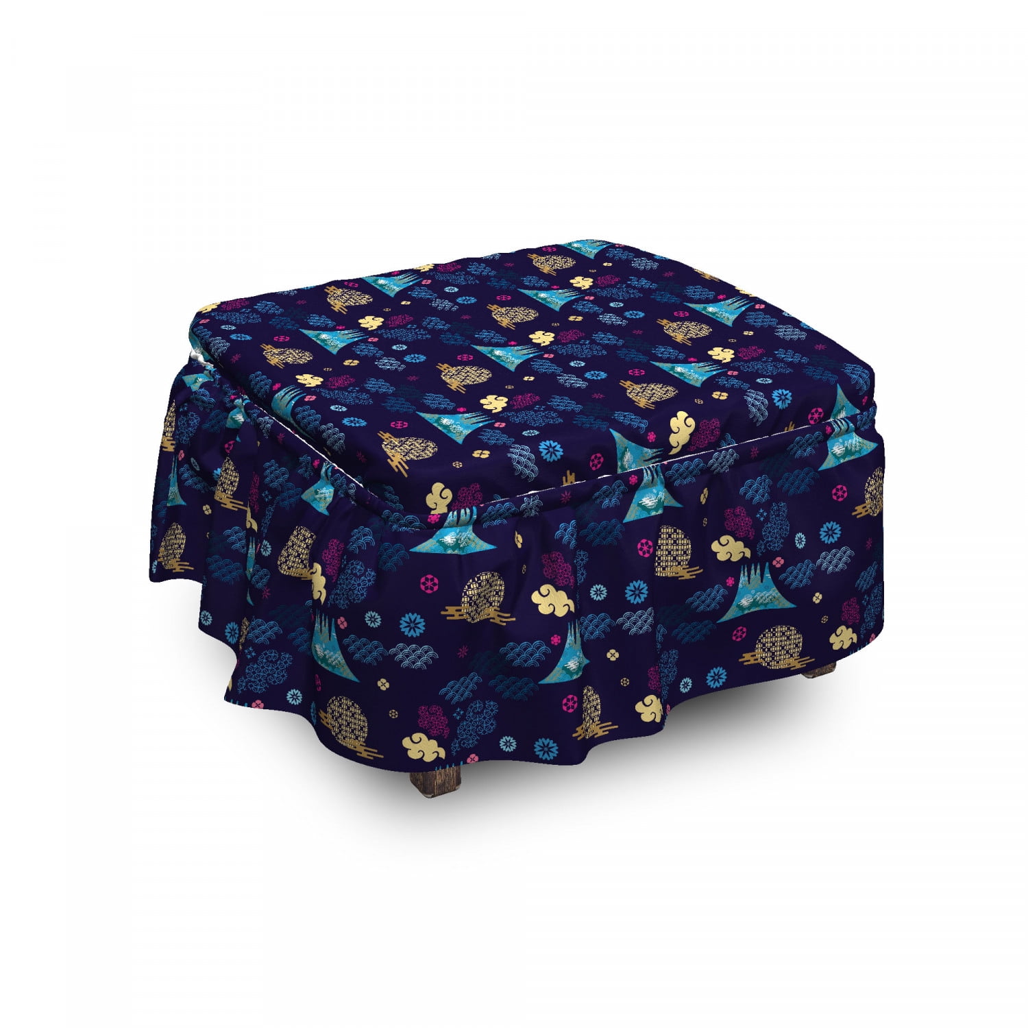 Asian Ottoman Cover, Japanese Surreal Elements, 2 Piece Slipcover Set ...