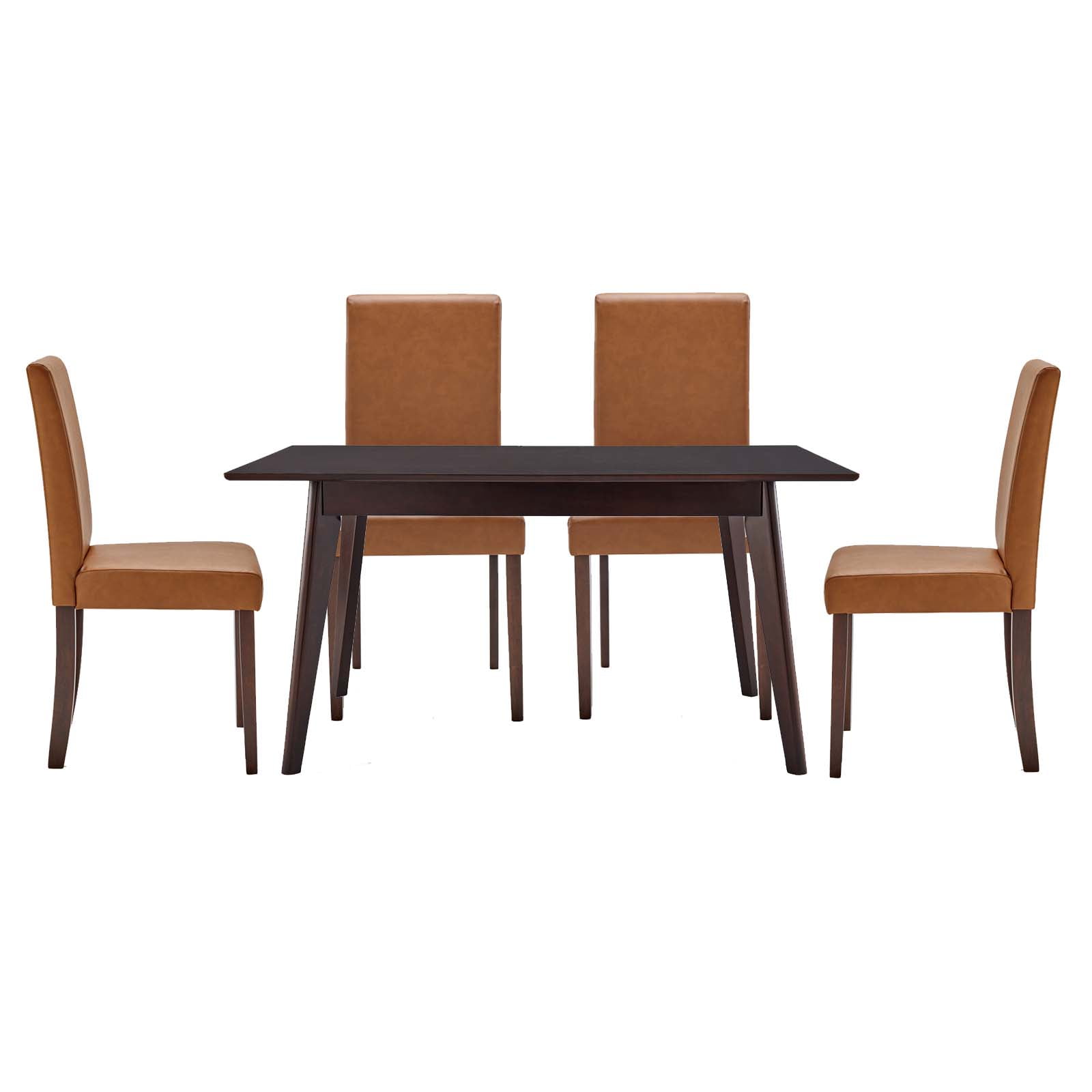 Side Dining Chair and Table Set, Faux Leather, Wood, Drak Brown Tan ...