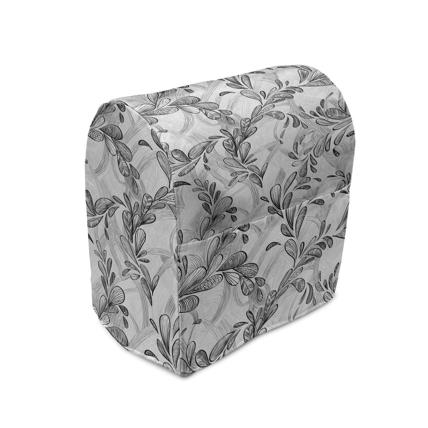 Grunge Stand Mixer Cover, Monochrome Line Art Style Leaves Natural ...