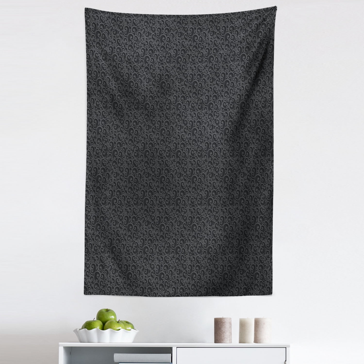Dark Grey Tapestry, Abstract Victorian 3D Style Swirls Vintage ...