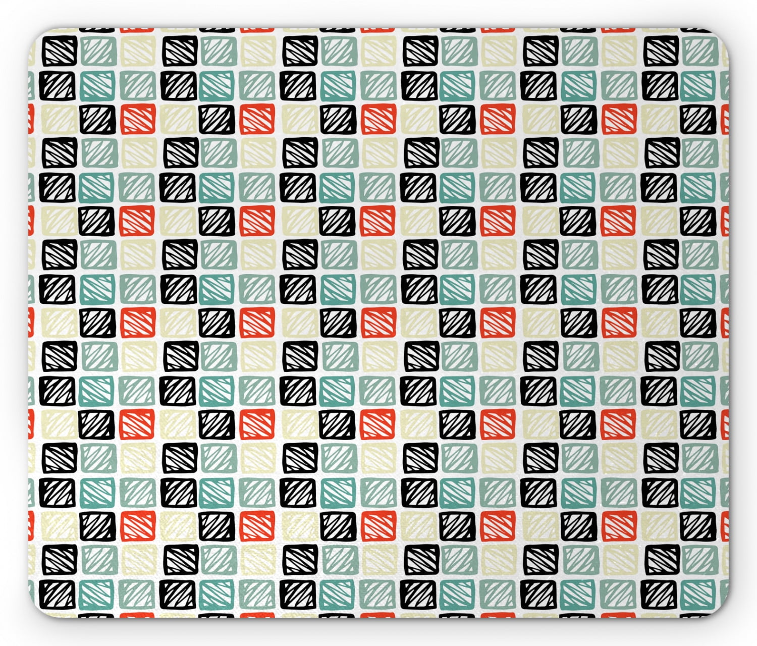Tribal Mouse Pad, Hand Drawn Composition of Grid Style Squares with ...