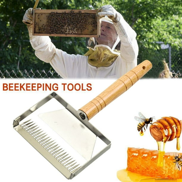 POINTERTECK Beekeeping Tools Uncapping Fork Scraper Honey Cutter Wooden Handle Beehive Shovel ...