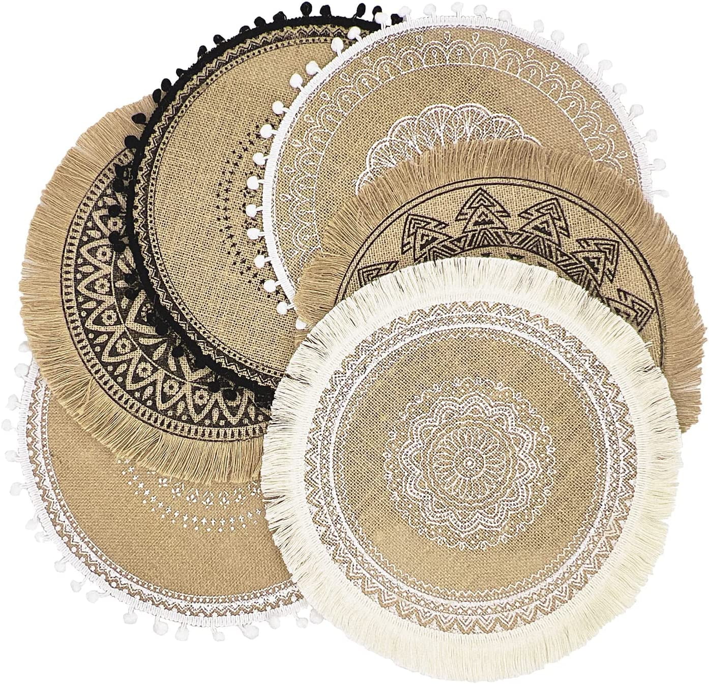 Placemats Set of 6 Boho Round Place Mats Plate Mats Table Mats for ...