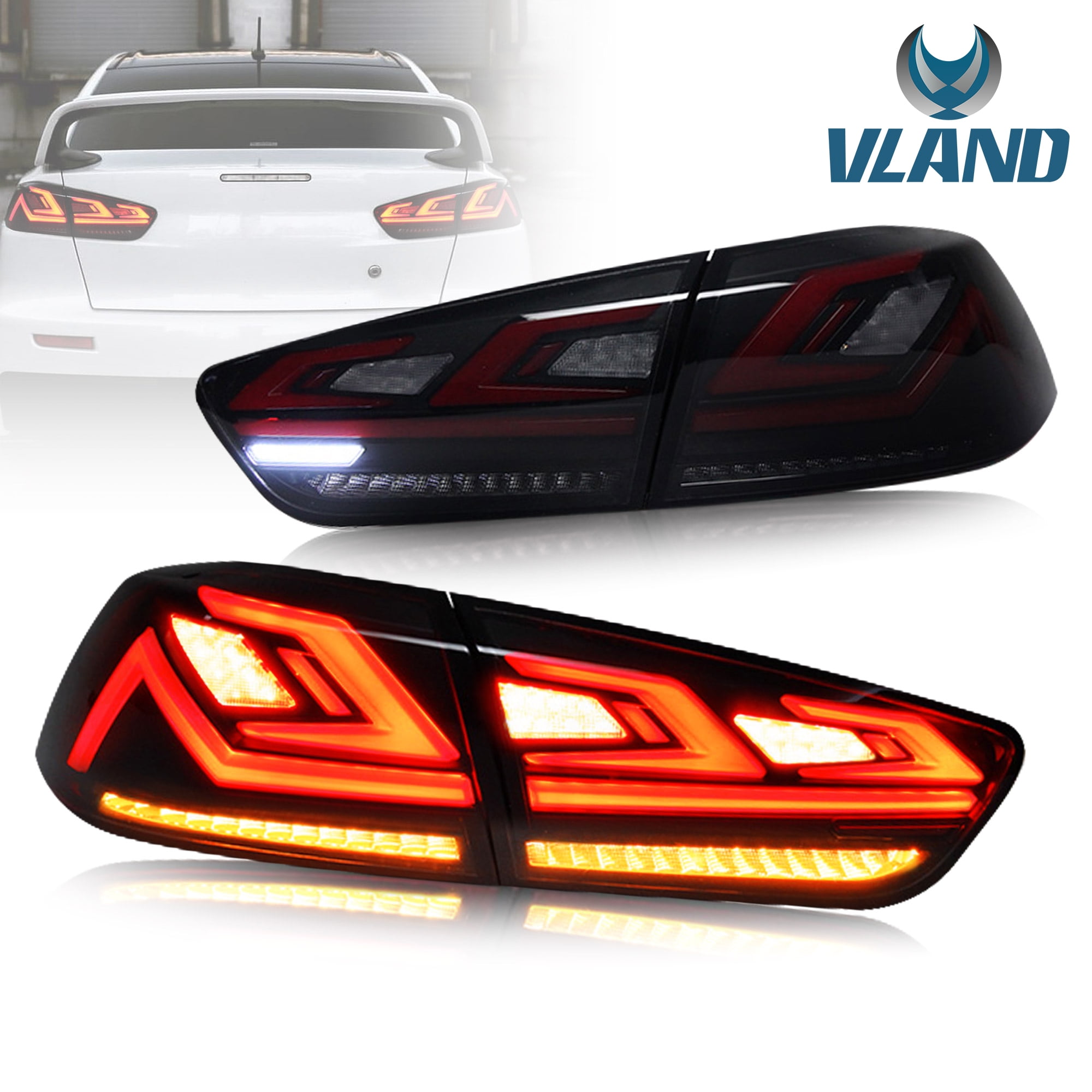 VLAND Full LED Tail Lights Smoked/Red for Mitsubishi Lancer EVO X 2008 ...