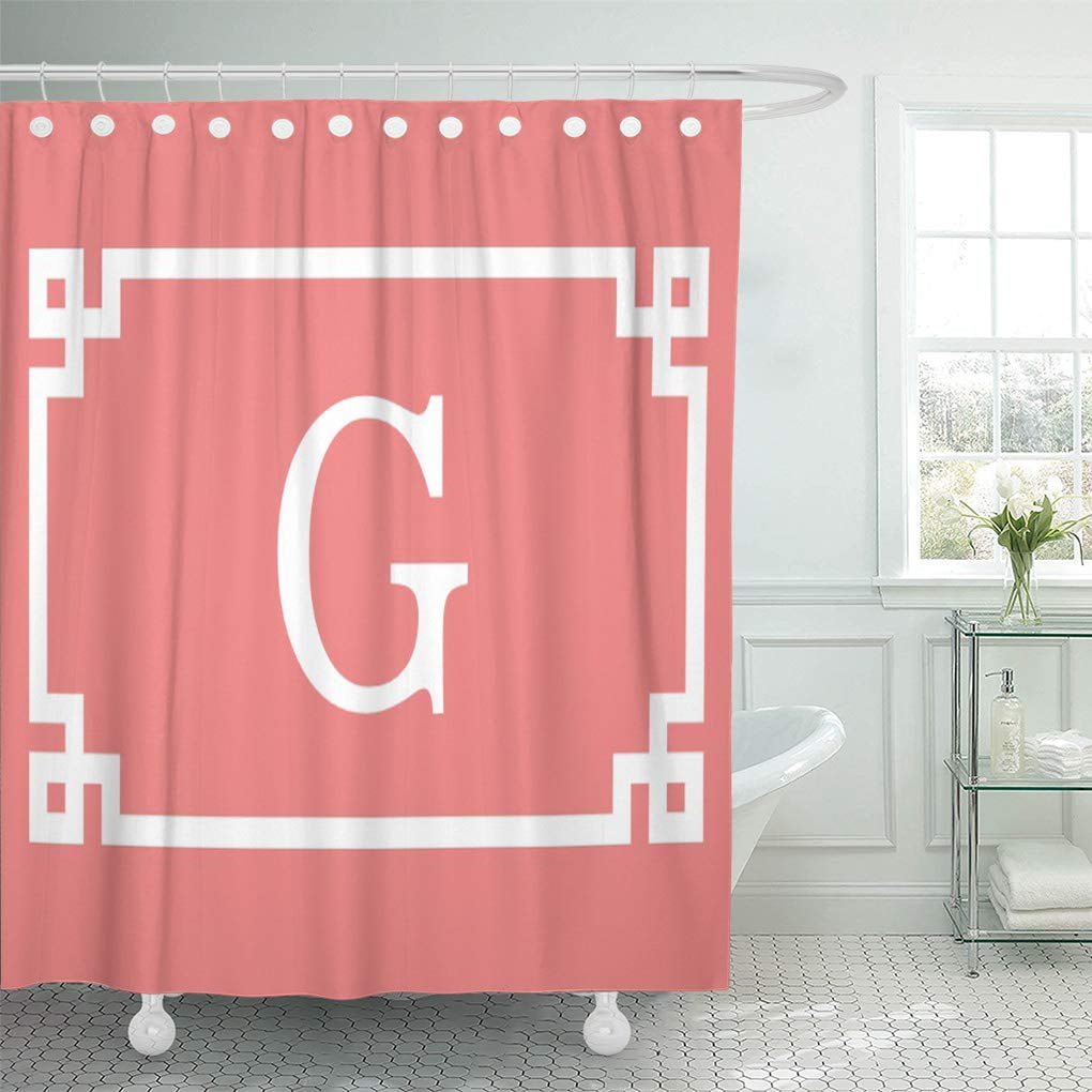 ATABIE Preppy Lt Coral White Greek Key Initial Monogram Monogrammed ...