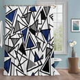 Abstract Lines Shower Curtain for Bathroom, Black Gray Blue Triangle ...