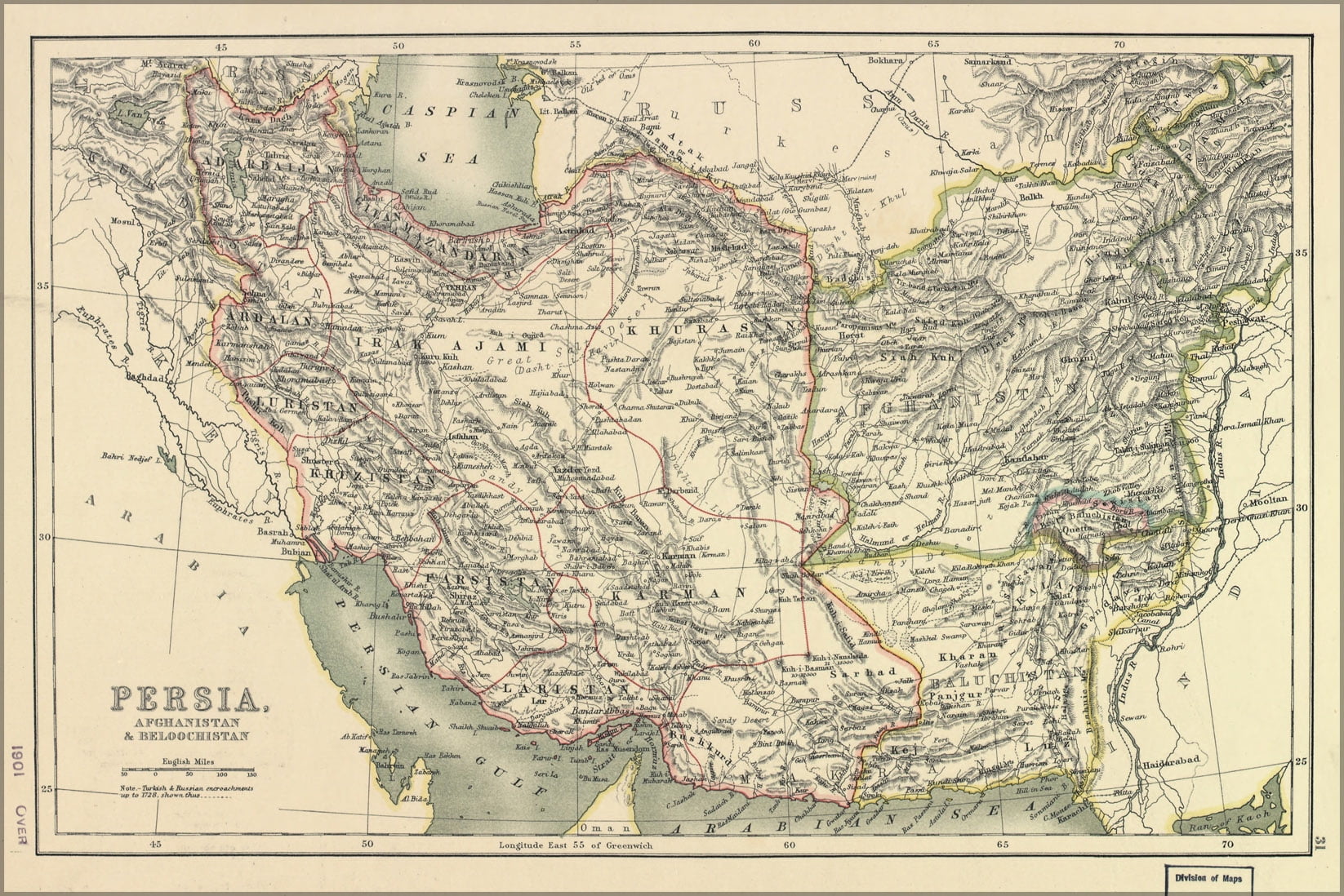 24"x36" Gallery Poster, map of Persia, Afghanistan & pakistan iran 1901 ...