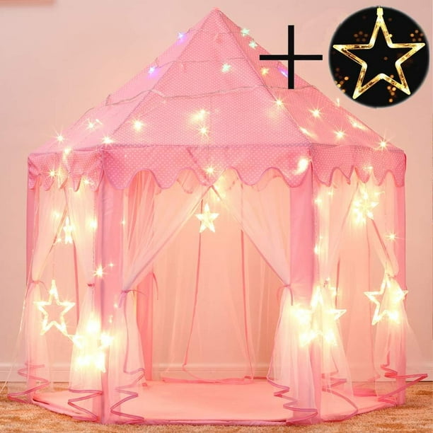 Castillo de princesa hexagonal, tienda de juegos rosa con luces de ...