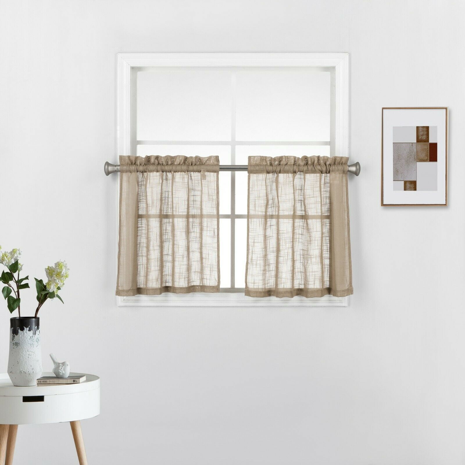Set of 2 Linen Textured Semi Sheer Window Treatment Curtain Tiers 24 ...