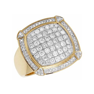 Men's 14K Yellow Gold Real Diamond Puff Pillow 3D Round Pinky Ring 5.75 ...