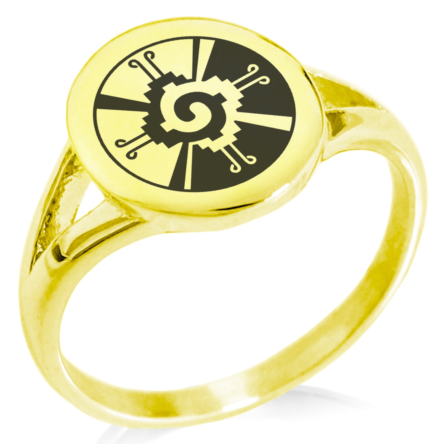 Stainless Steel Mayan Hunab Ku Rune Minimalist Oval Top Polished ...