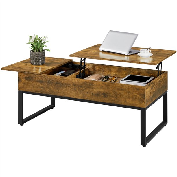 Yaheetech Industrial Split Lift-top Coffee Table with Hidden Storage ...