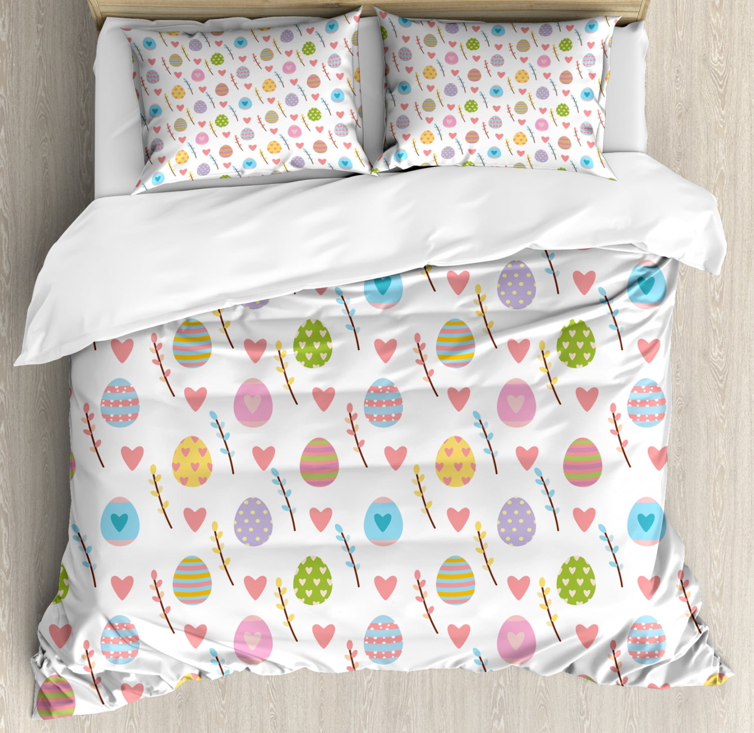 Easter Duvet Cover Set King Size, Colorful Eggs with Stripes Dots ...