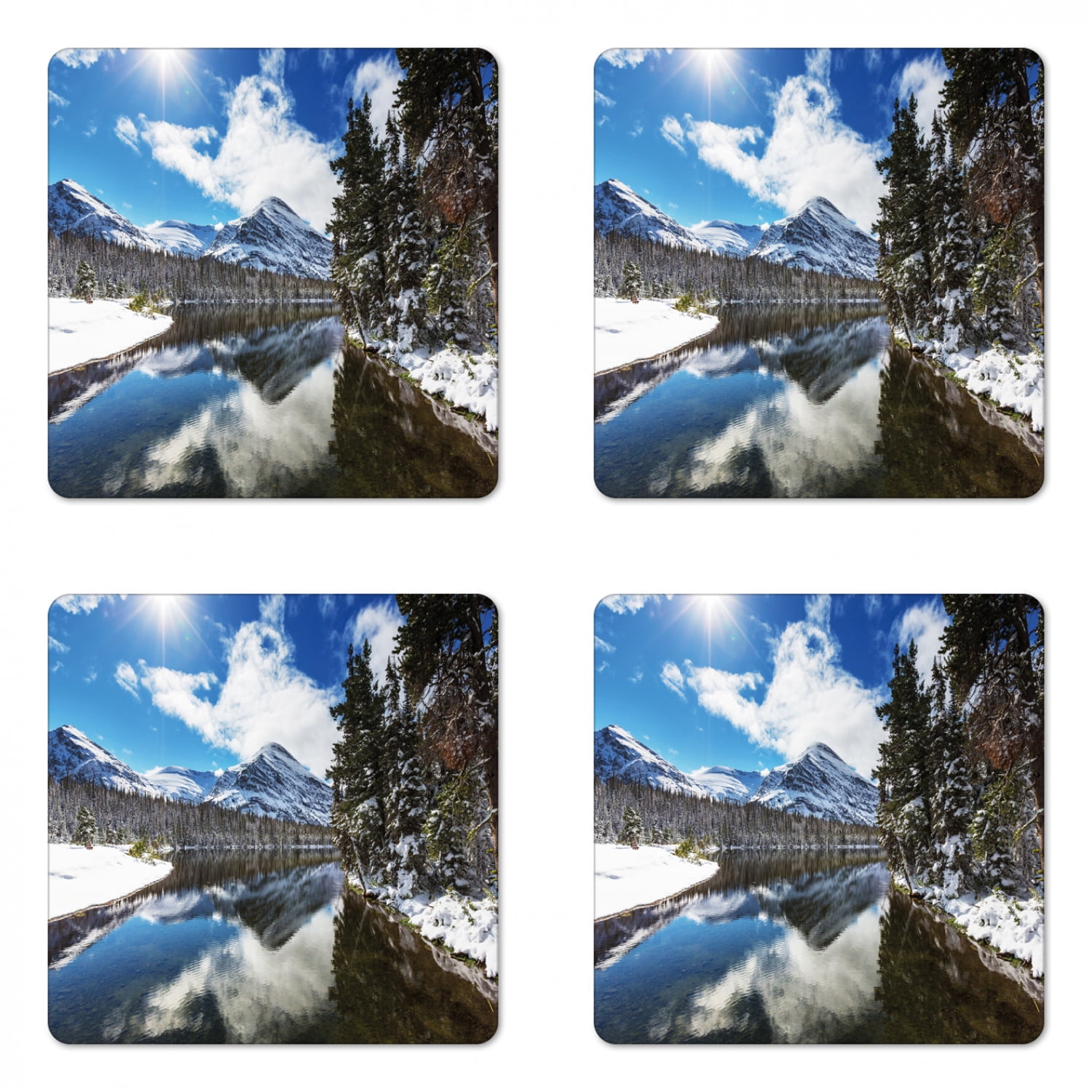 Winter Coaster Set of 4, Tranquil View of Glacier National Park in ...