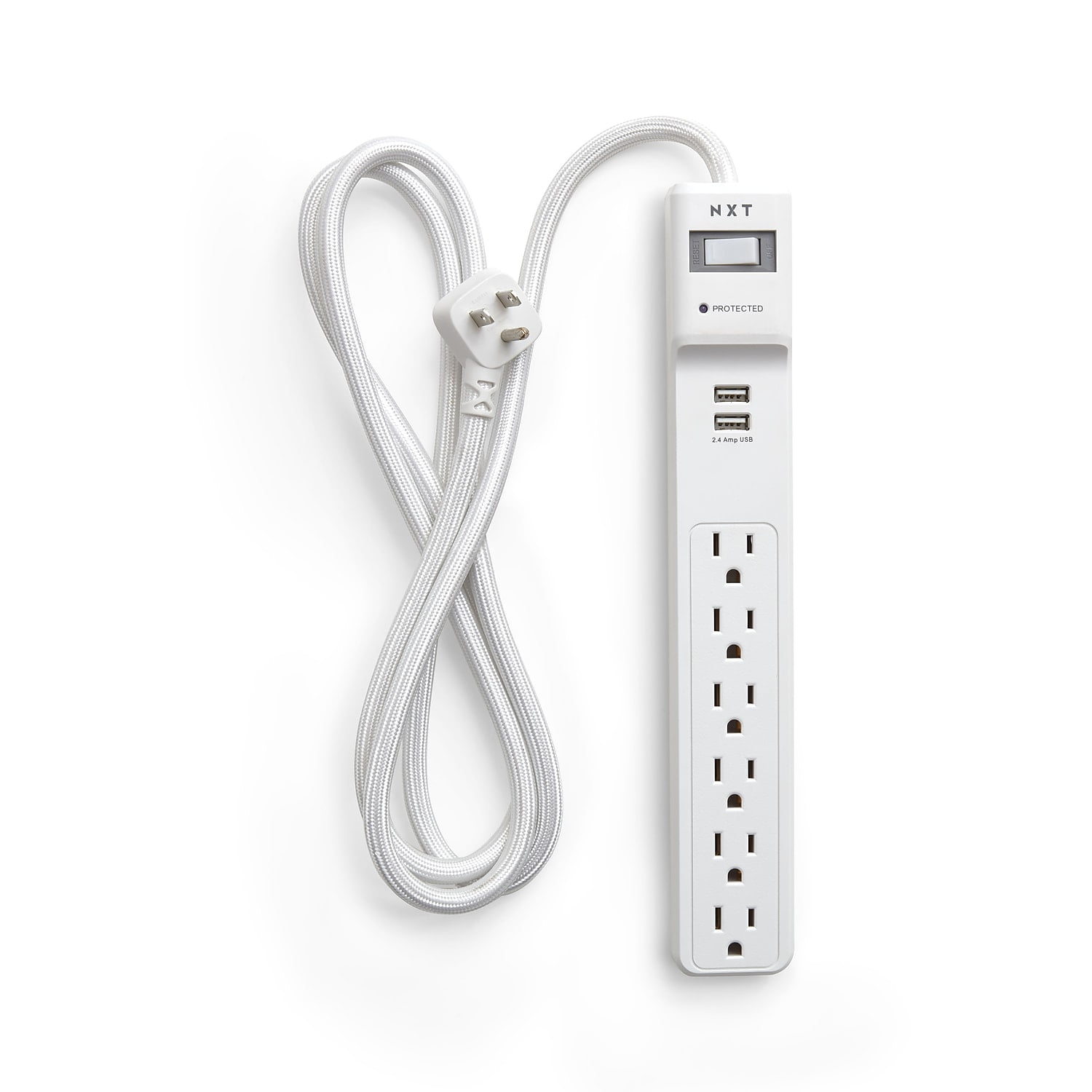 NXT Technologies 6-Outlet 2 USB Surge Protector 6ft Cord 900 Joules ...