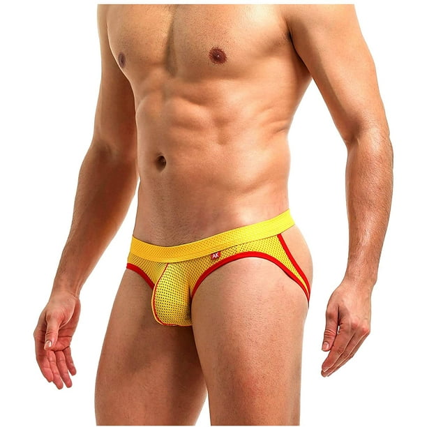 Mizok Mens Jockstrap Underwear Sexy Mesh Jock Strap Yellow 1 Pc M