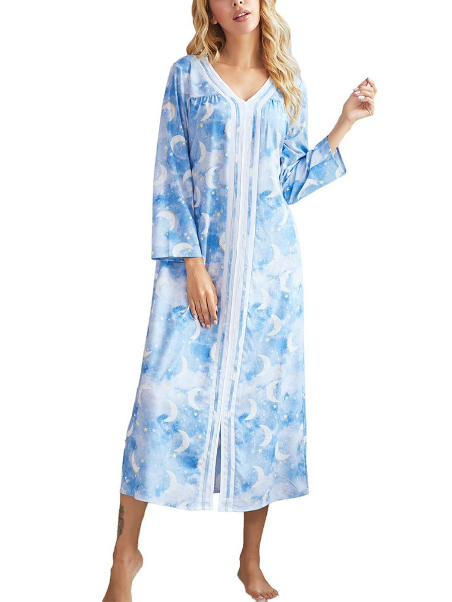 Nightgowns for Women Deep V Neck Comfy Sleepwear Loungewear,Floral Print House Dresses Long ...