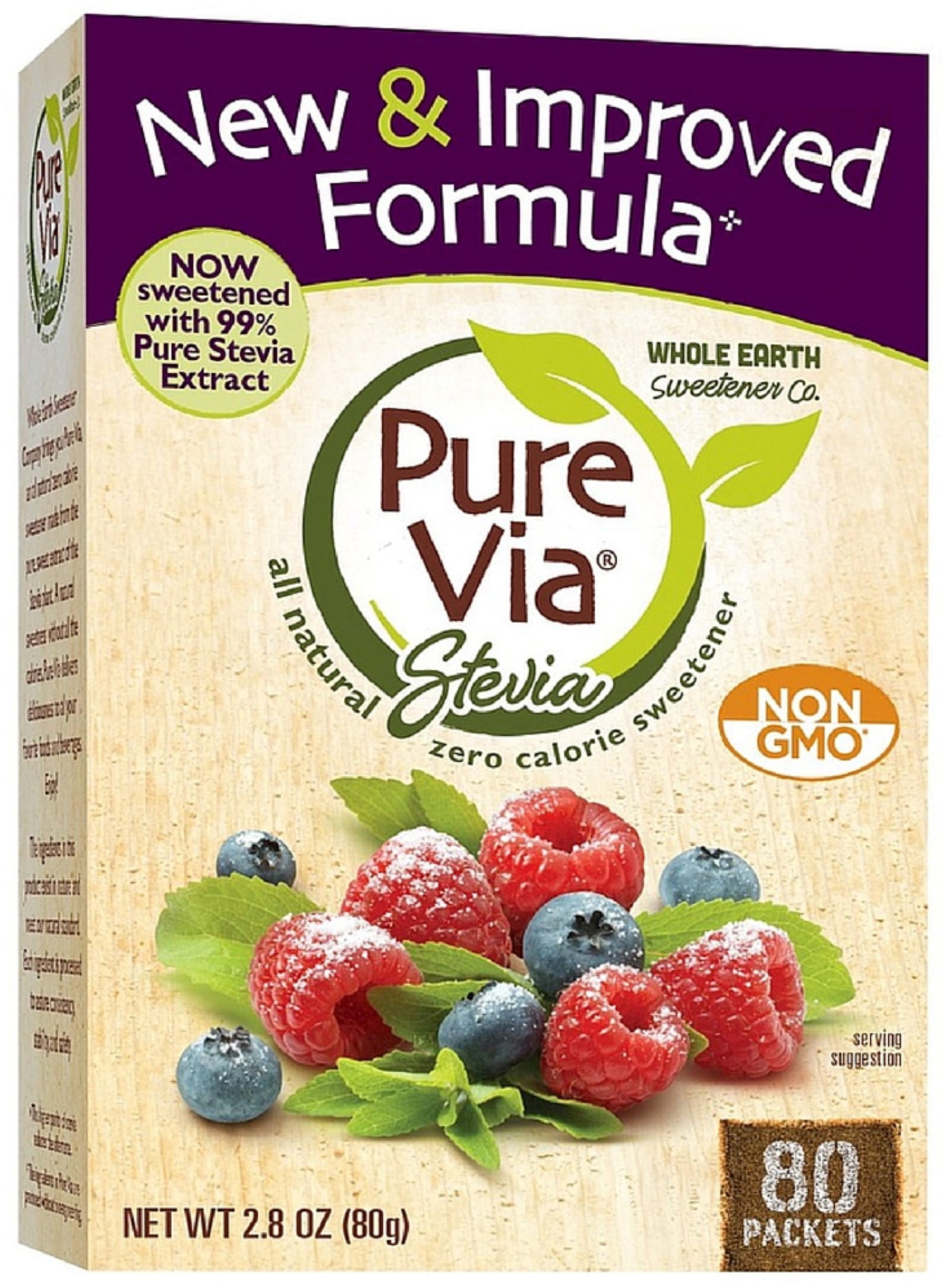 PureVia Stevia All Natural Zero Calorie Sweetener Packets 80 ea (Pack ...