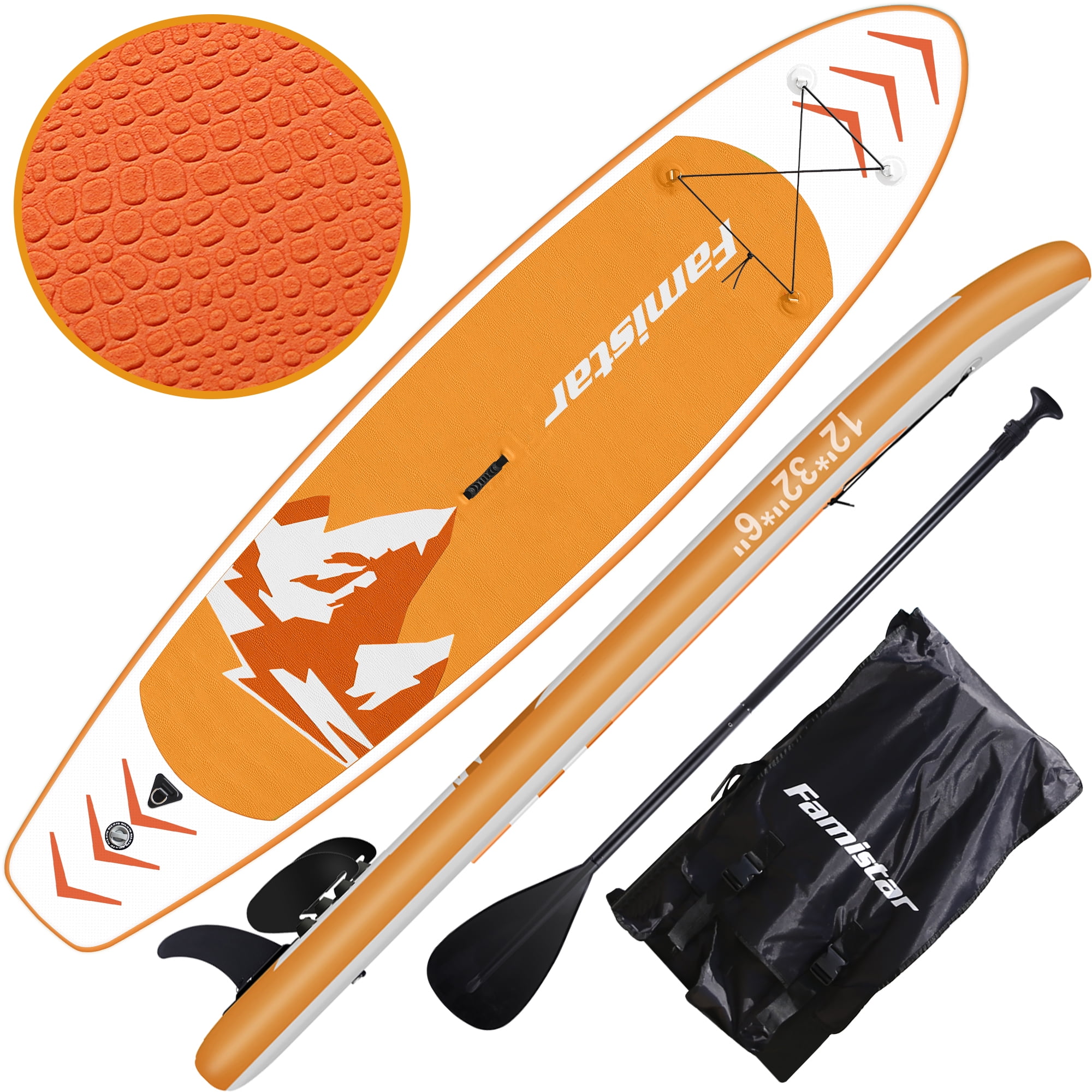 Famistar 12' Inflatable Stand Up Paddle Board SUP w/ 3 Fins, Adjustable ...