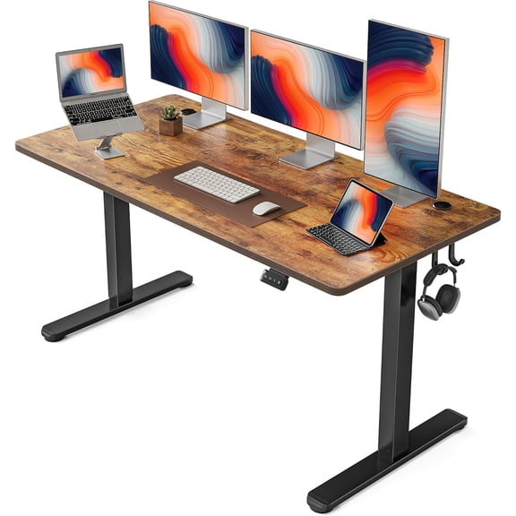 FEZIBO 63" L Shaped Standing Desk with LED Strip, Electric Triple Motor ...